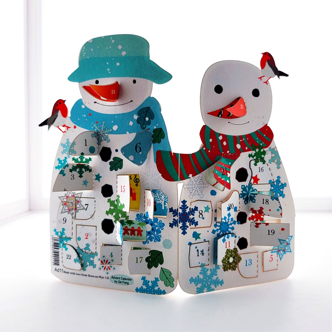 Advent Calendar Card - Snowman - Unique Christmas Card - 3D Cards ...