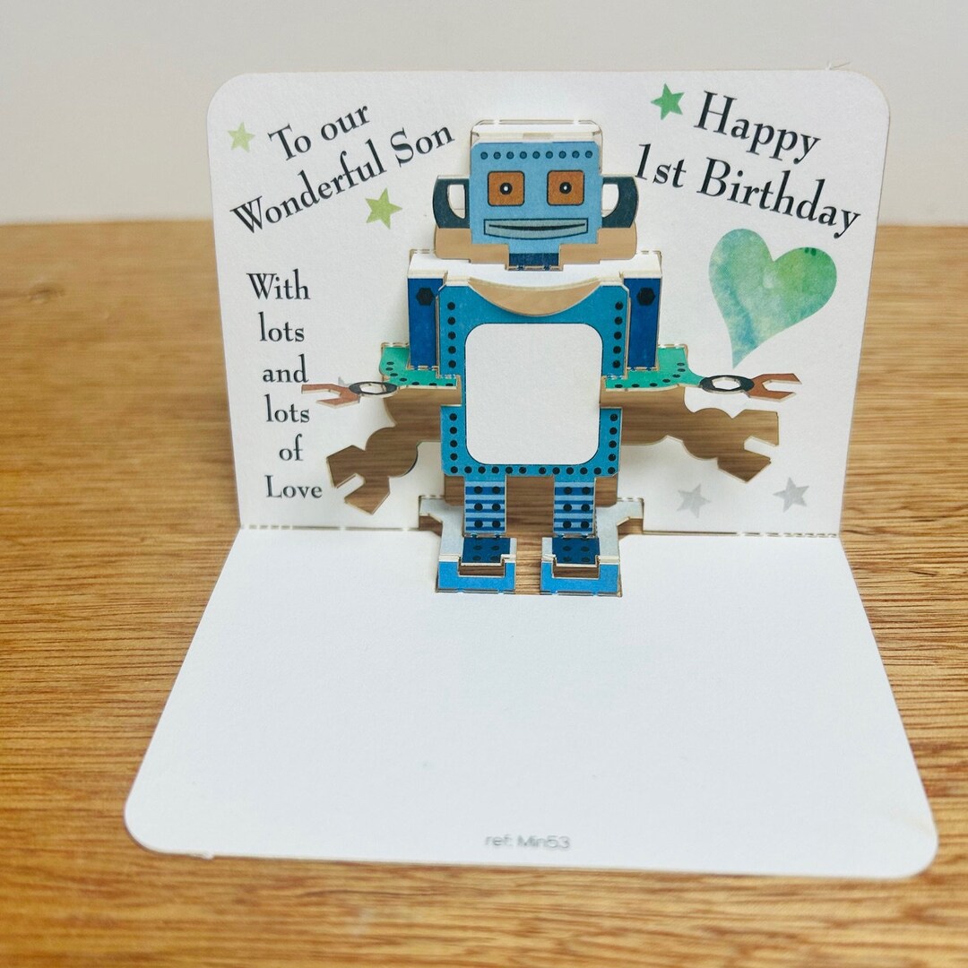 Mini Boy Robot Son, Happy Birthday Card, 1st Birthday, Mini Pop up Card ...