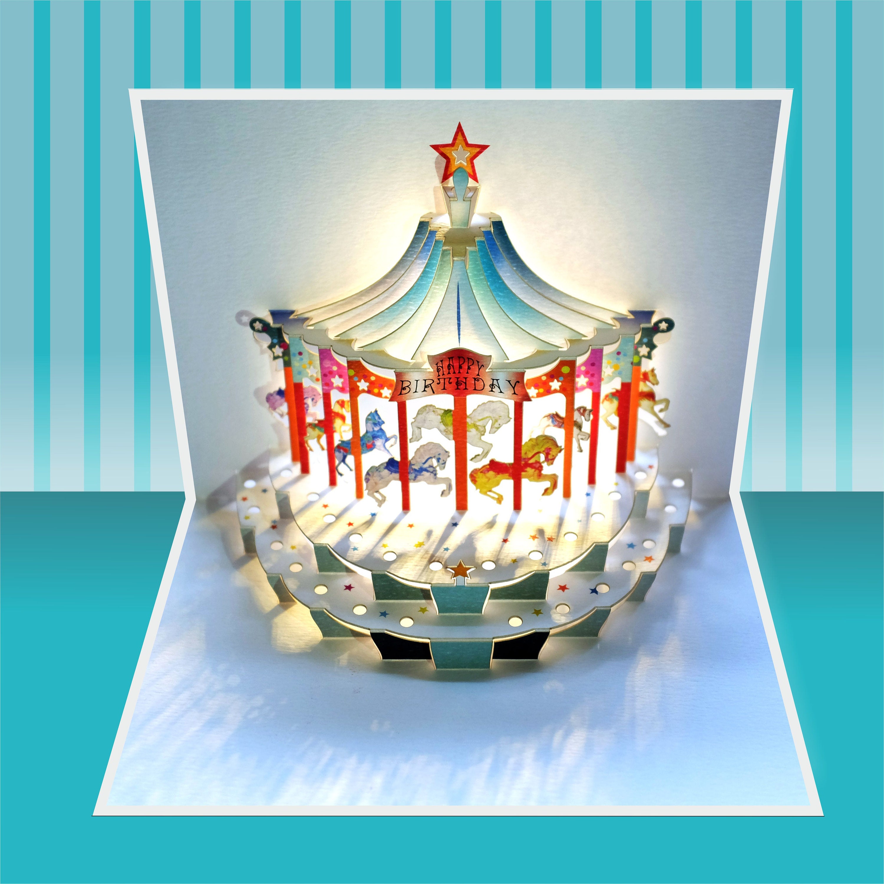 Carousel - ''happy Birthday'' - Pop up Card, Card for Her, Card for Him ...