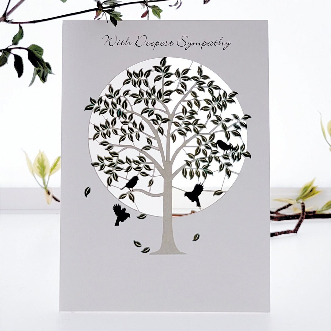 Sympathy Card - ''with Deepest Sympathy'' Card - Green Tree and Birds ...