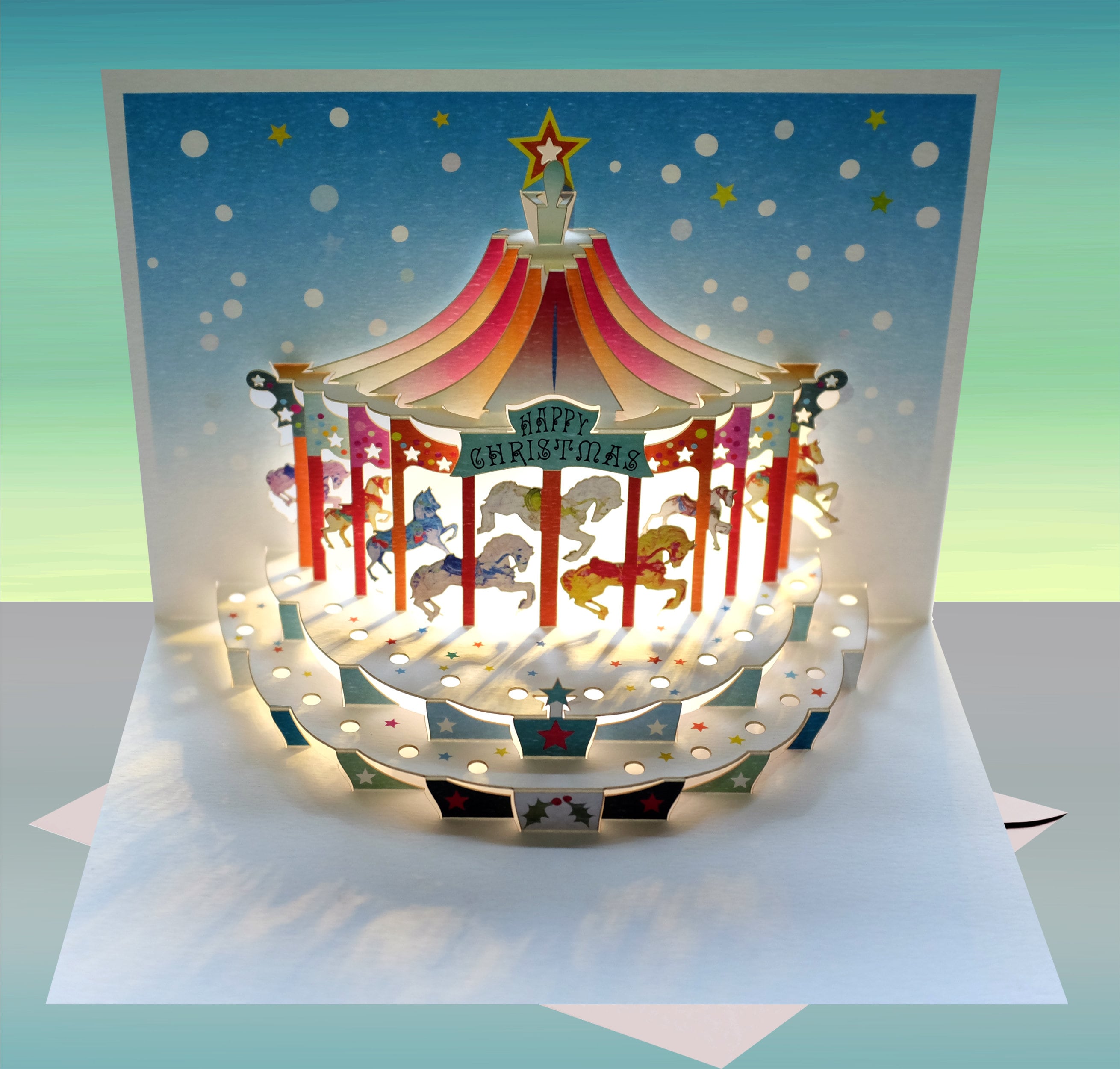 Christmas Card, Carousel Card, Unique Christmas Card, "happy Christmas ...