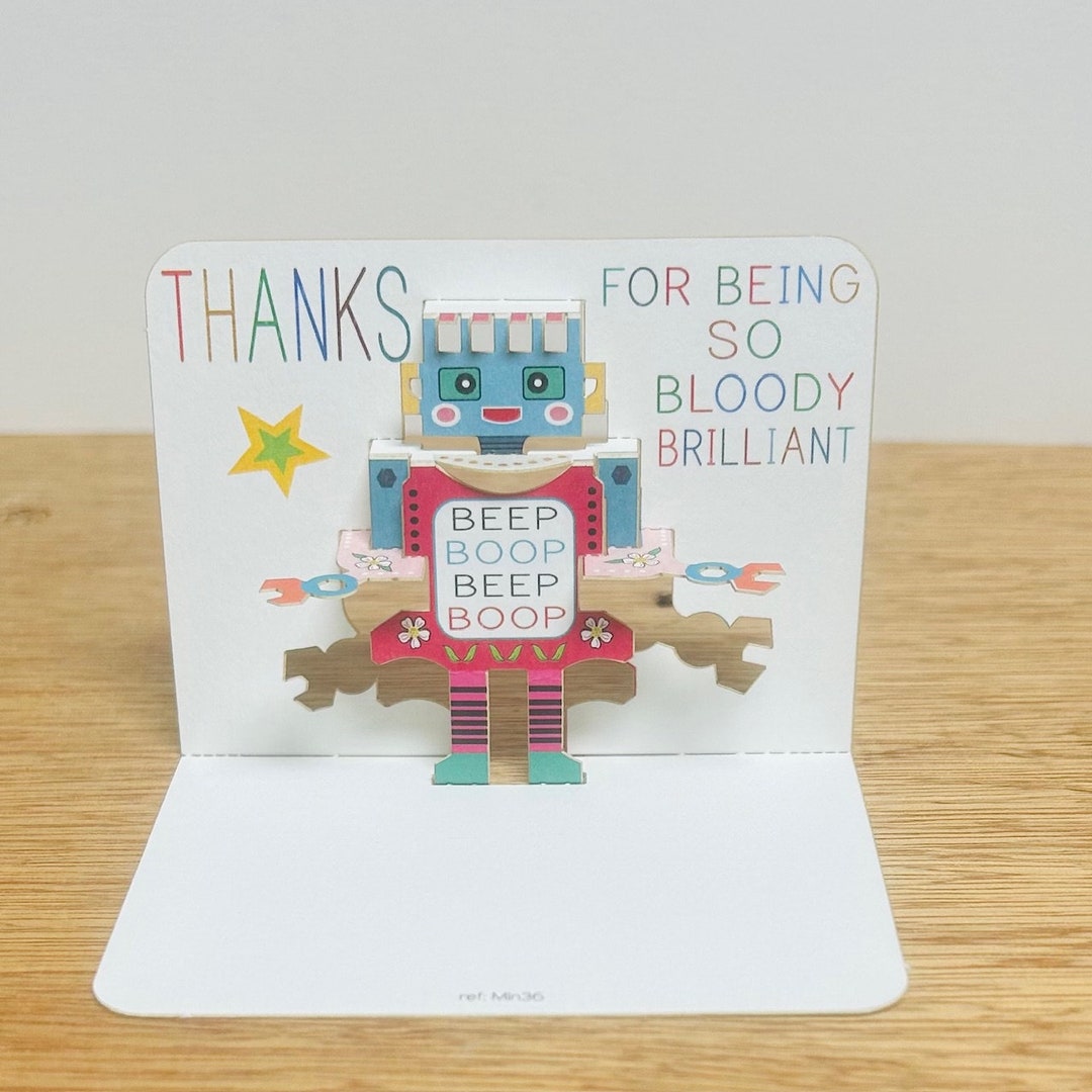 Mini Girl Robot Thank You Card, Mini Pop up Card, Card for Her, Robot ...