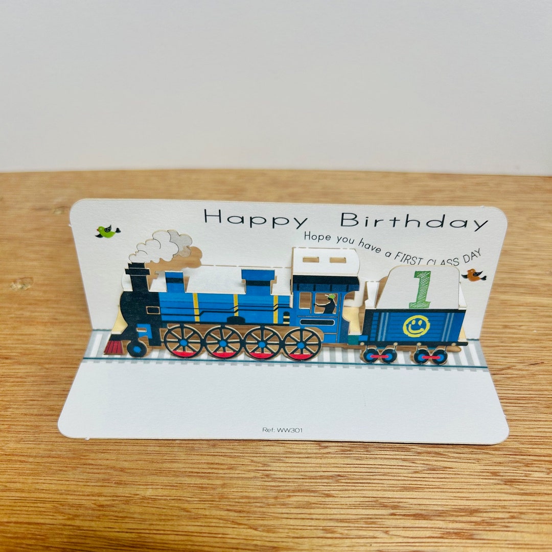 Mini Pop up Happy Birthday Train Card Ages 1,2,3,4,5,6,7,8,9,10, Blue ...