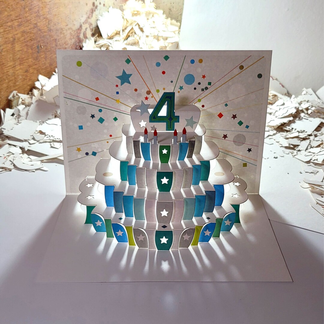 Pop Up Karte zum 4.Geburtstag, Karte für 4.Geburtstag, Karte für 4 ...