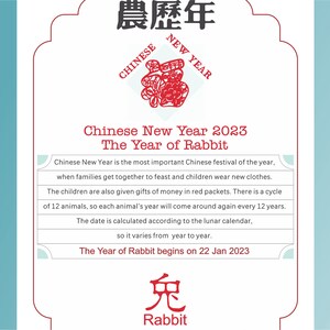 Chinese New Year Card 2023 Year of the Rabbit 22nd of - Etsy UK