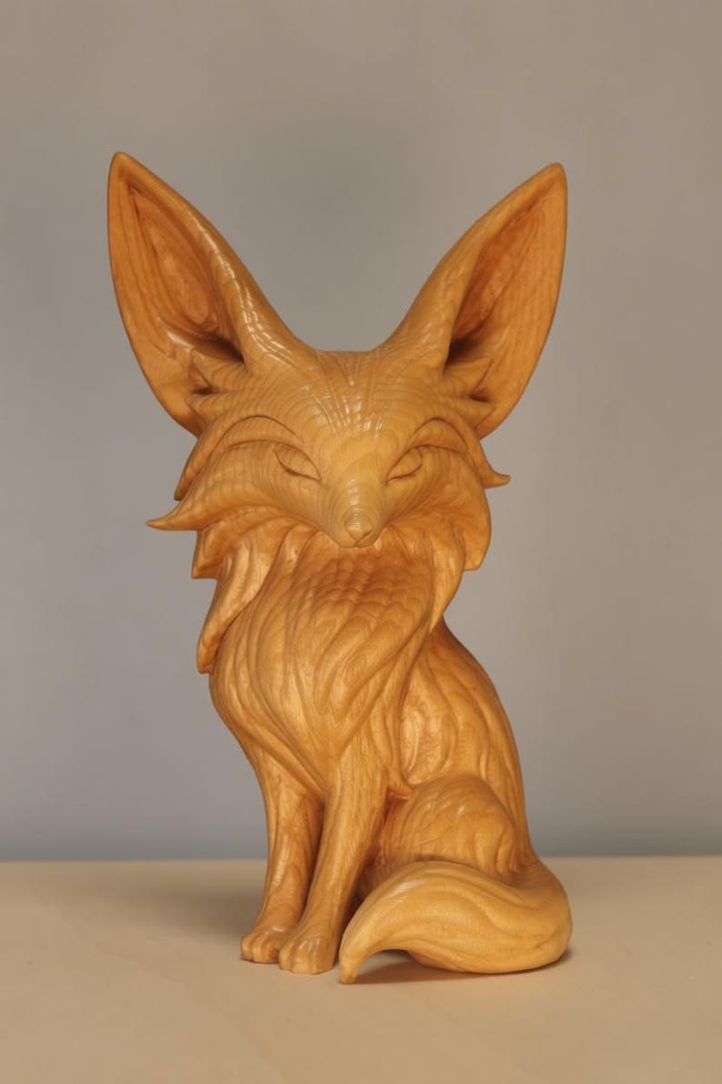 Wooden Fennec Fox Figurine, Hand-carved Fantasy Animal Figurine ...