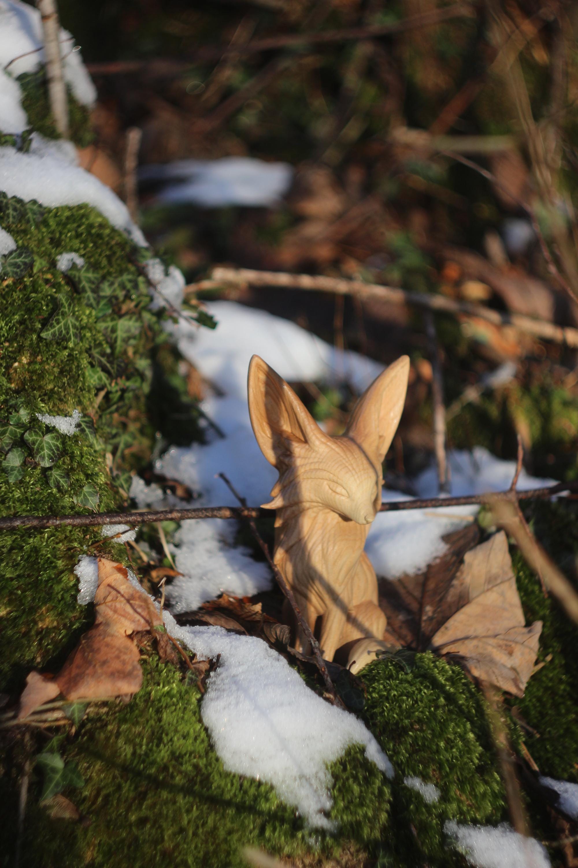Wooden Fennec Fox Figurine, Hand-carved Fantasy Animal Figurine ...