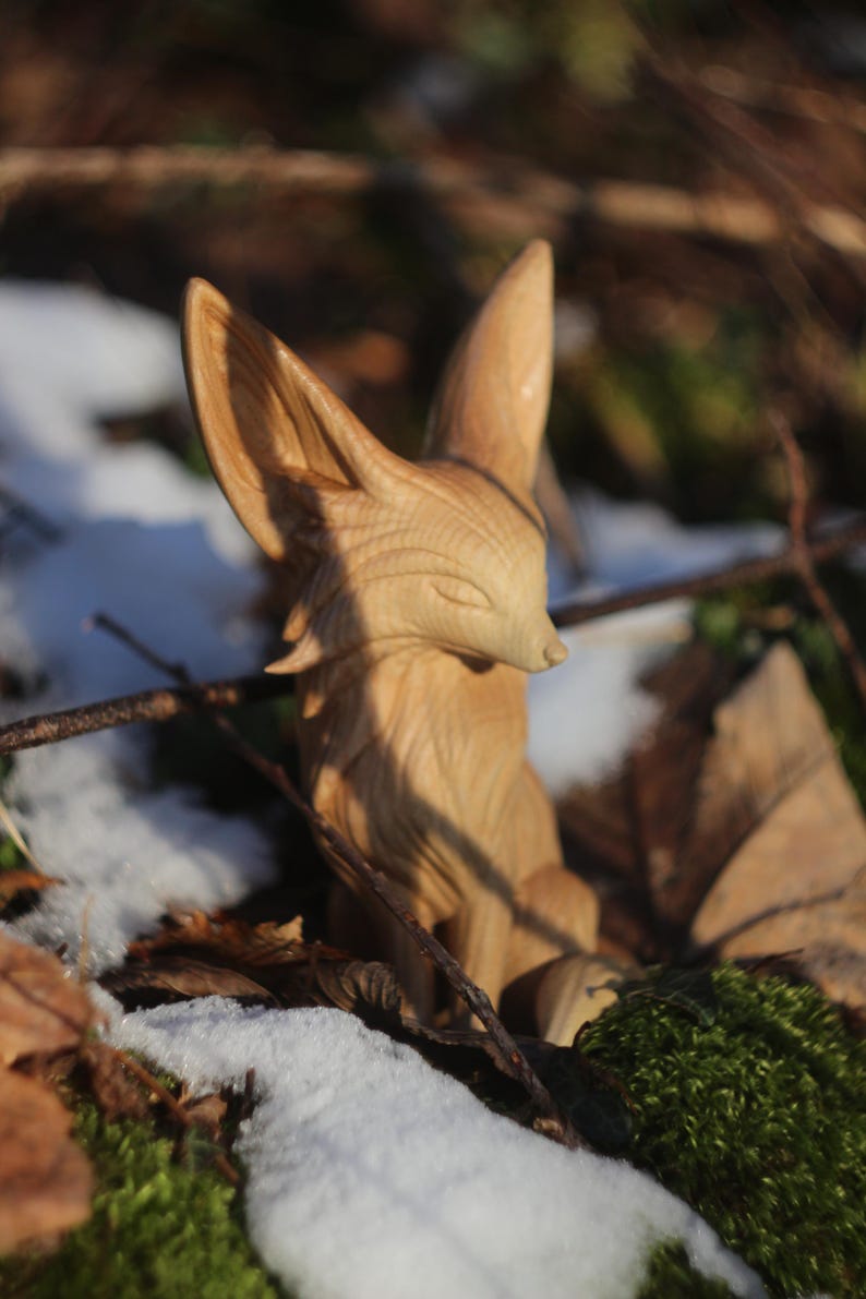 Wooden Fennec Fox Figurine, Hand-carved Fantasy Animal Figurine ...