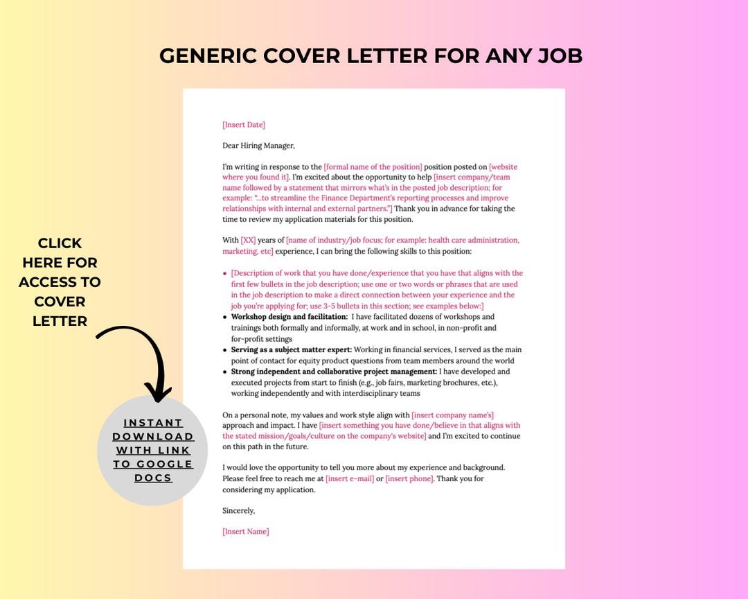 Generic Cover Letter Template, Cover Letter Template, ATS Resume, Cover ...