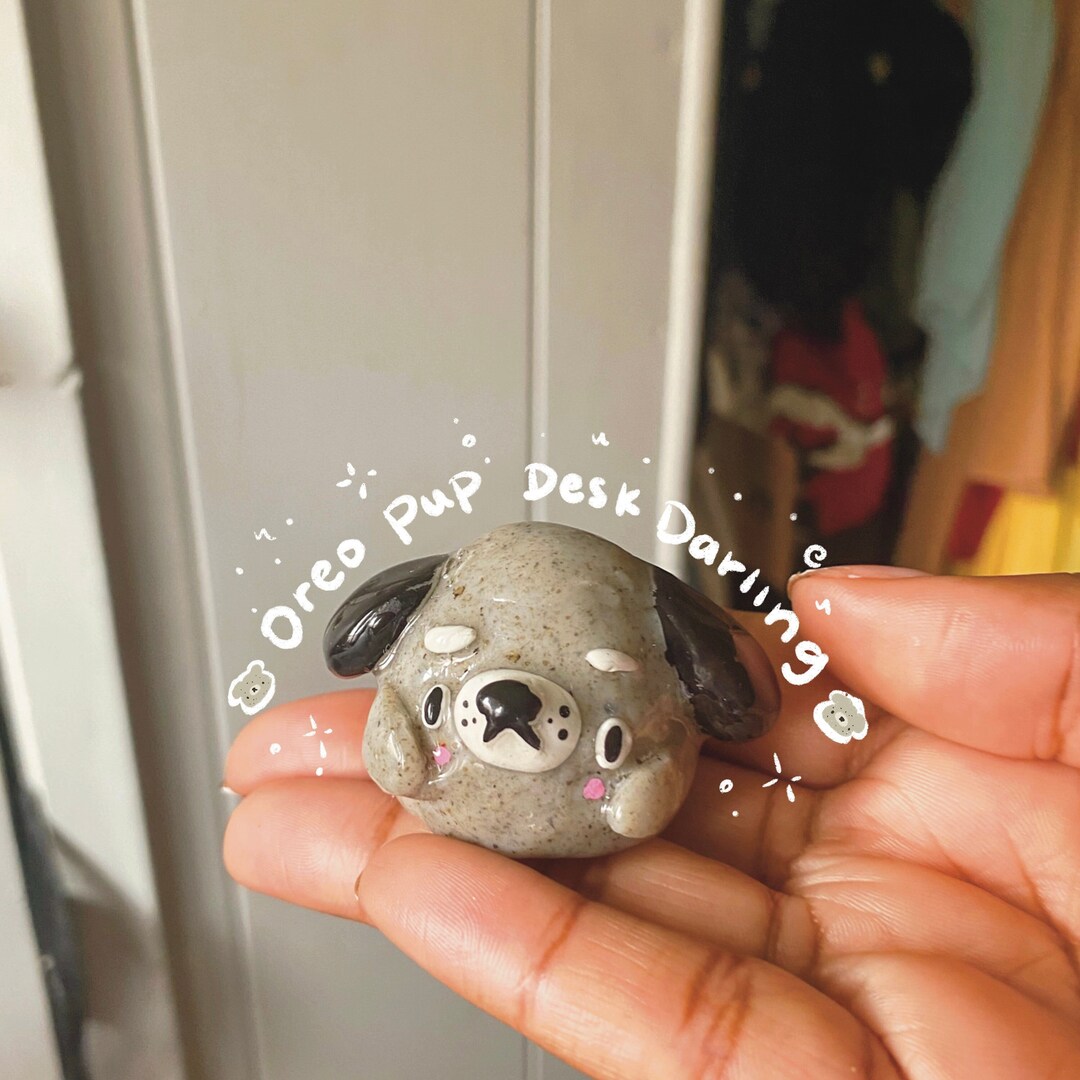 Oreo Pup Desk Darling, Cute Dog Art, Kawaii Clay Art - Etsy