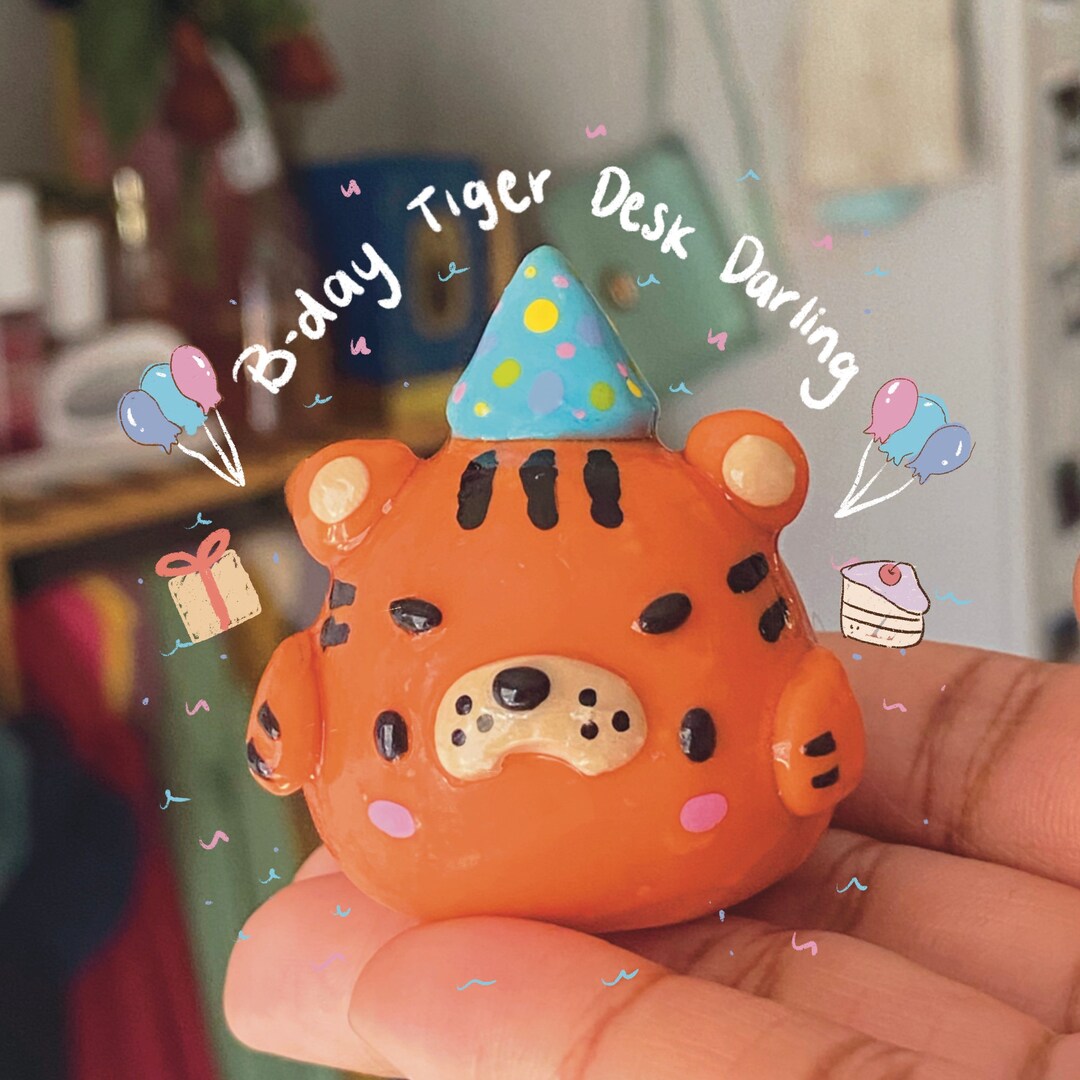 B-day Tiger Desk Darling | Handmade Desk Friend | Polymer Clay | Cute ...