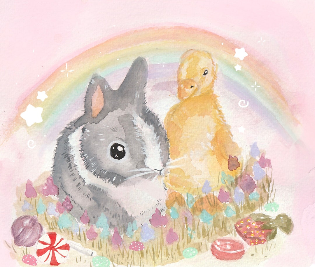 Duck and Bunny Print/kawaii Art Print/cute Bunny Art/cute Duck Art - Etsy