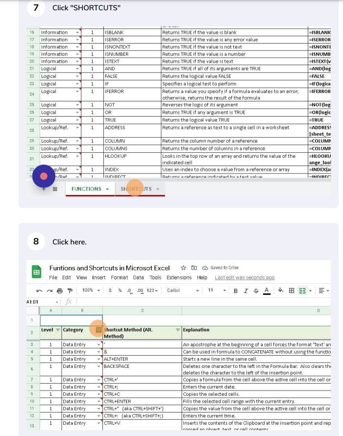 Microsoft Excel Functions and Shortcuts Workbook - Etsy