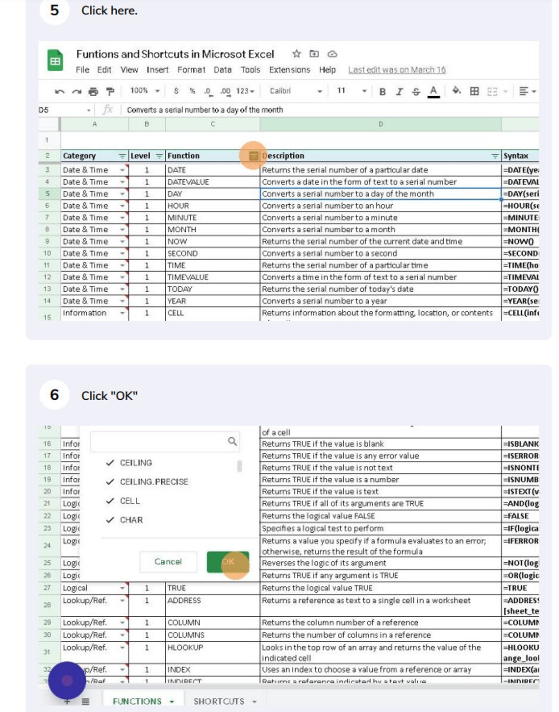 Microsoft Excel Functions and Shortcuts Workbook - Etsy