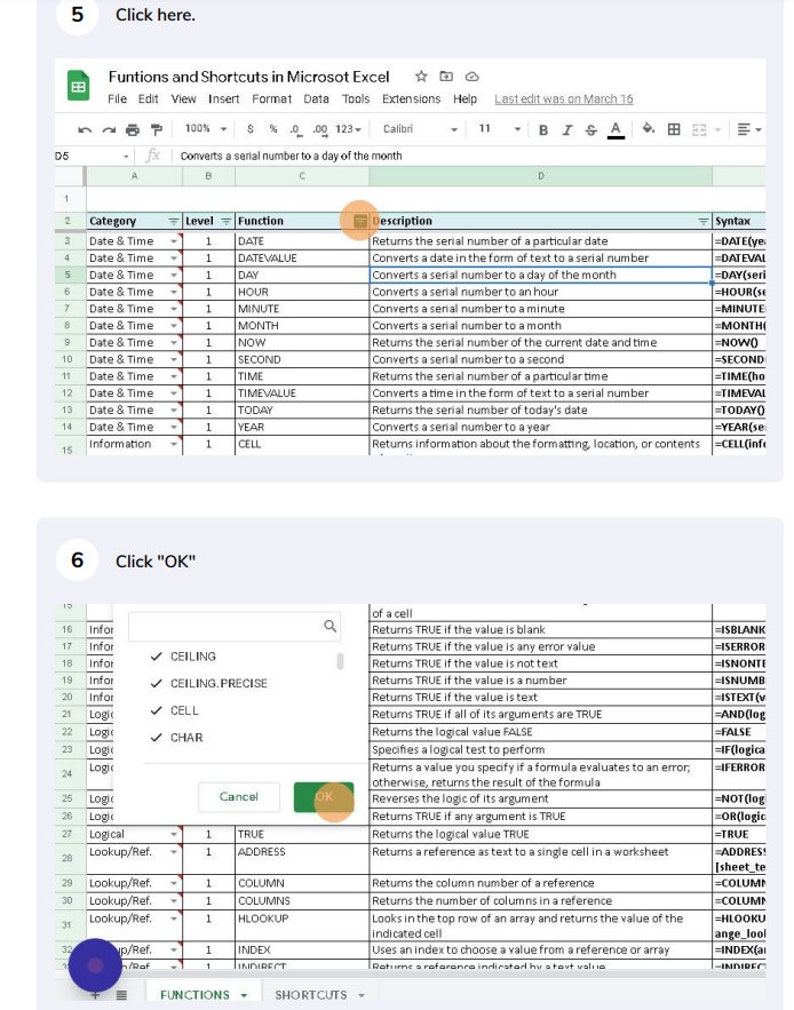 Microsoft Excel Functions and Shortcuts Workbook - Etsy