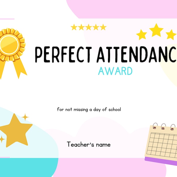 Award for Perfect Attendance - Etsy