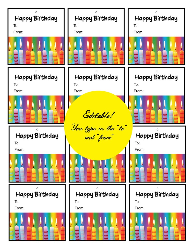 Editable Happy Birthday Tags - Etsy