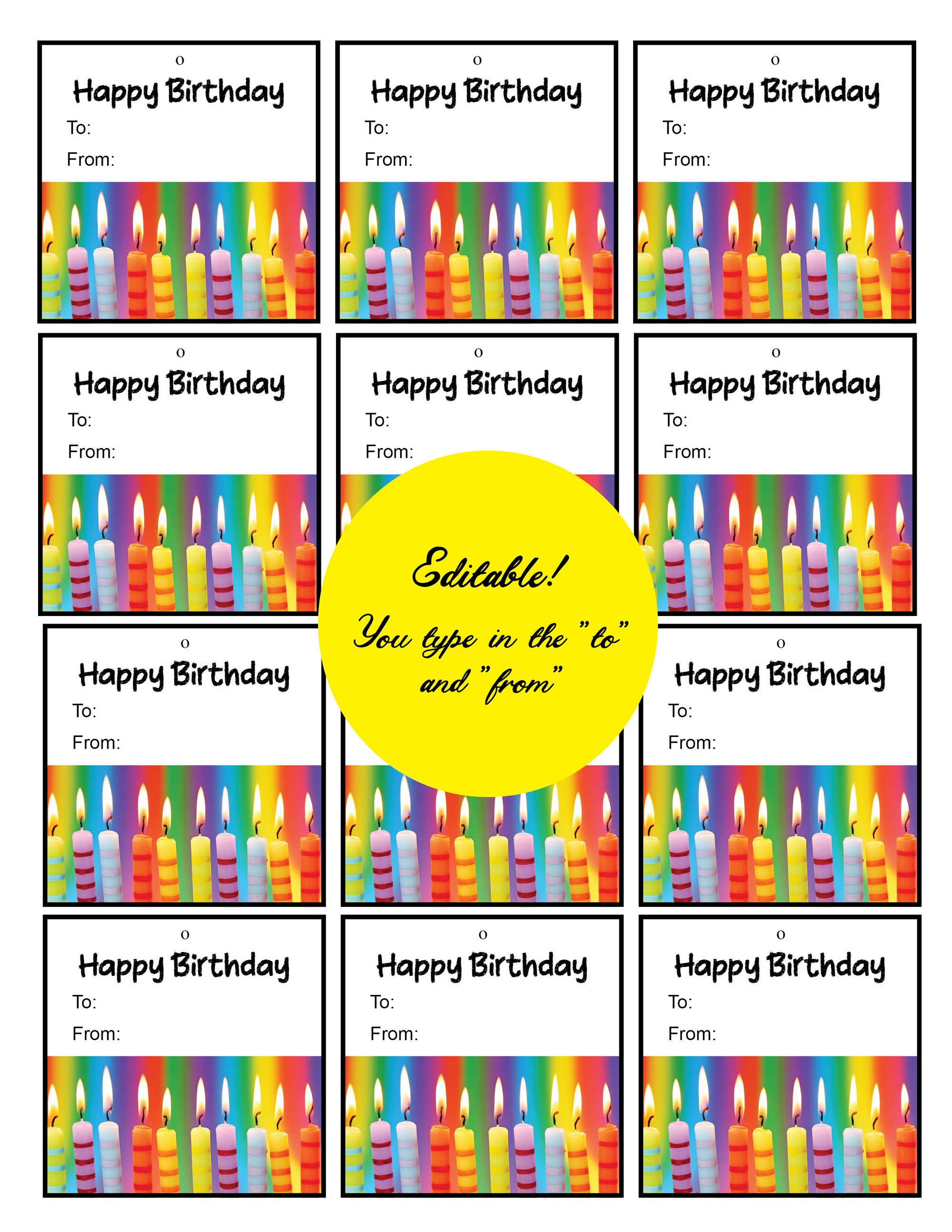 Editable Happy Birthday Tags - Etsy