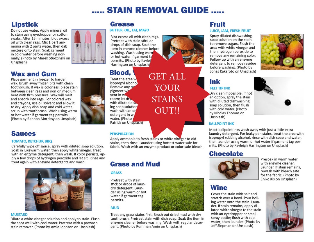 Stain Remover Chart - Etsy