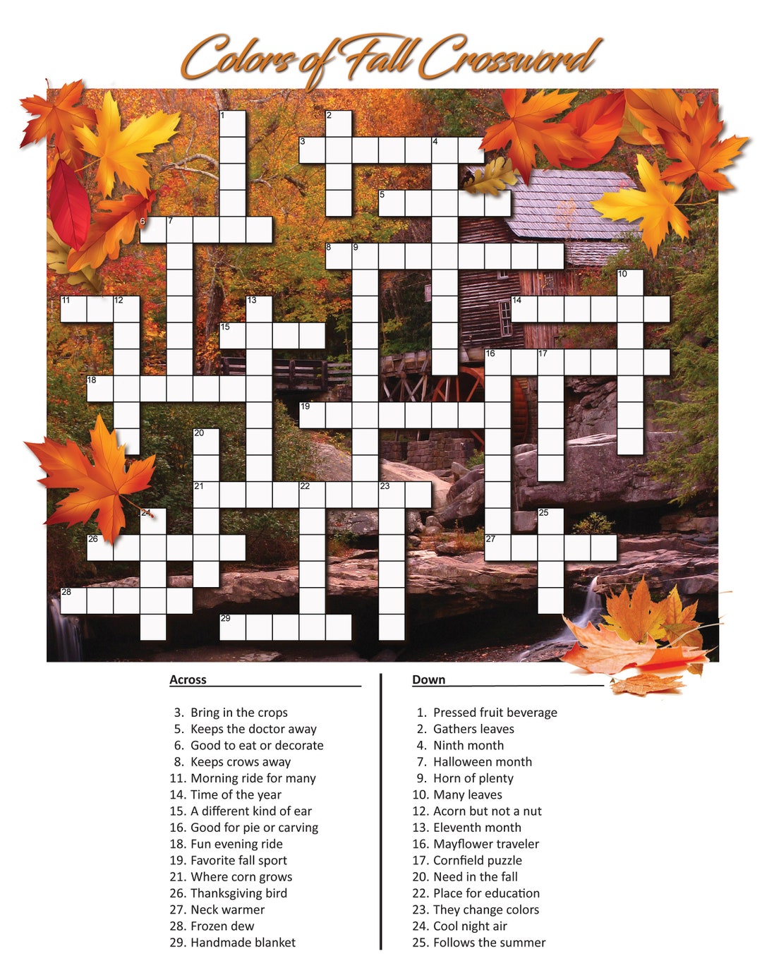 Fall Crossword Puzzle - Etsy