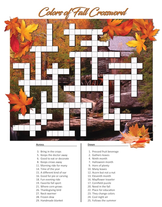 Fall Crossword Puzzle - Etsy