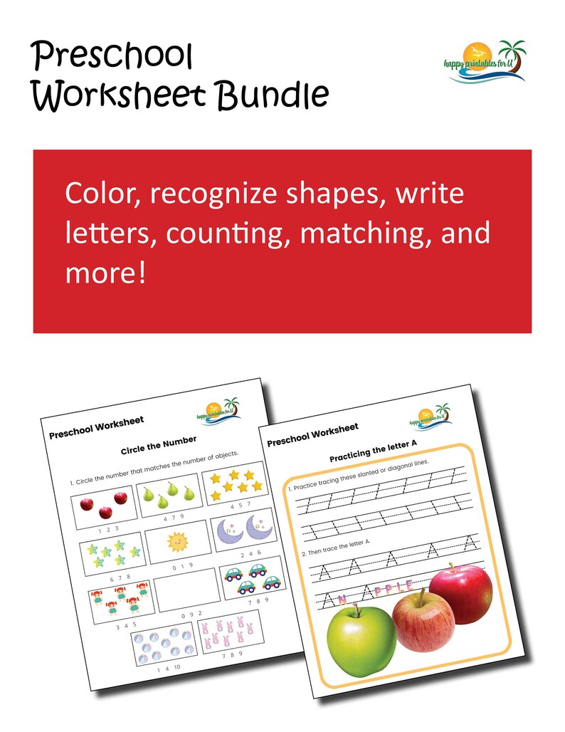 Preschool Worksheet Bundle - Etsy