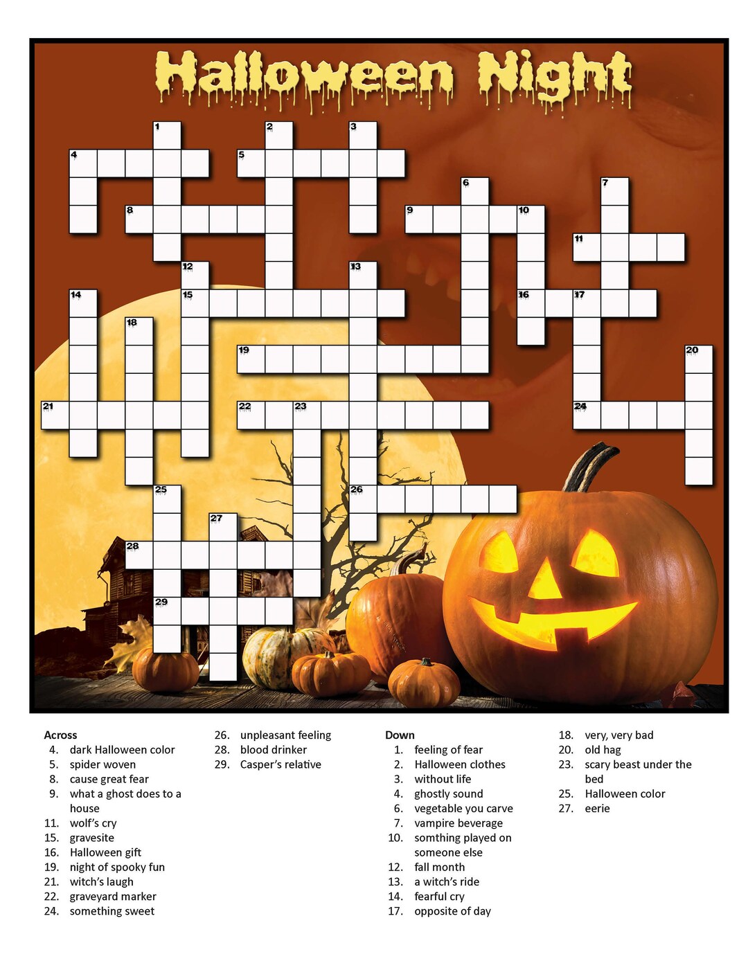 Halloween Crossword Puzzle - Etsy