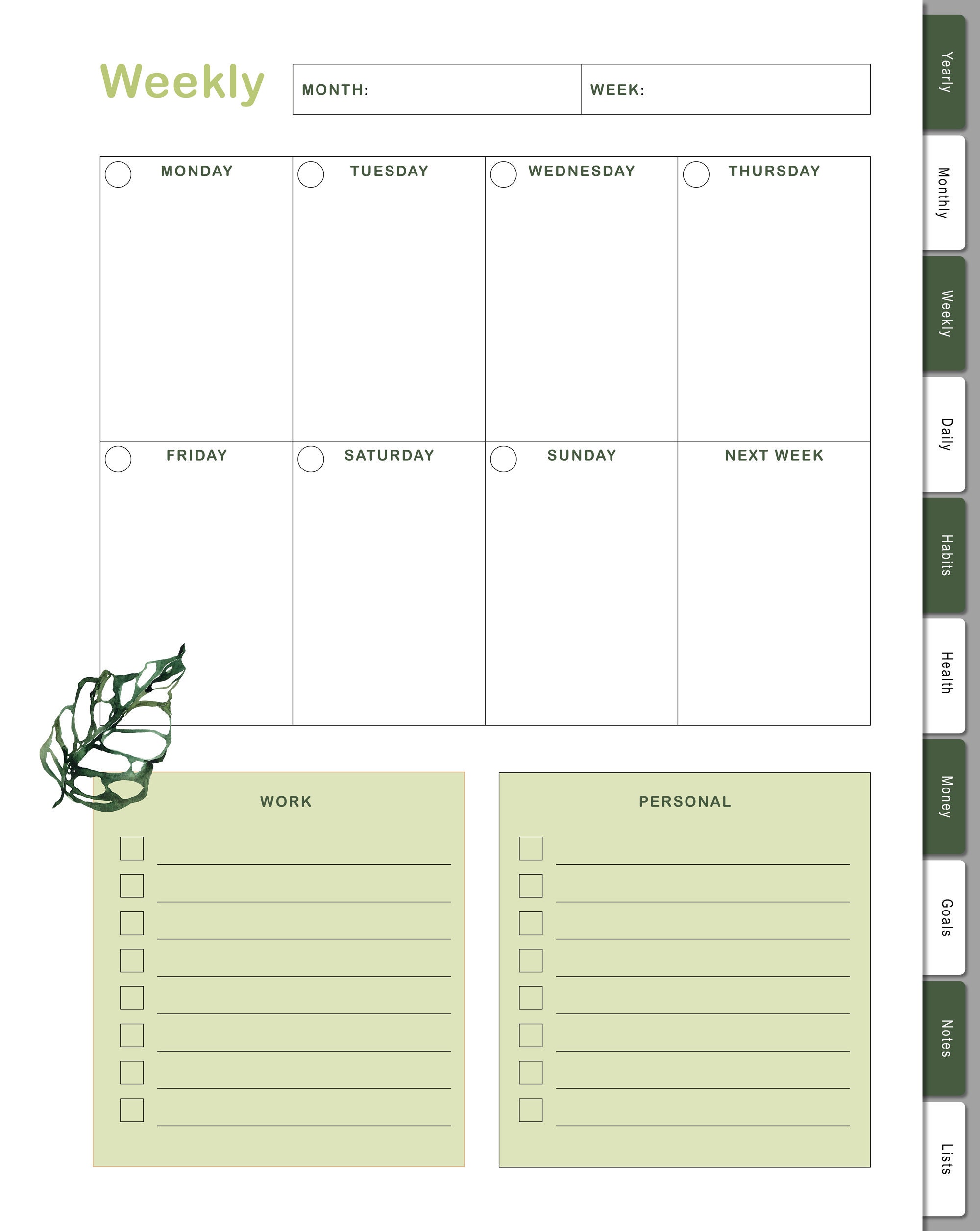 Undated Digital Greenery Planner - Etsy