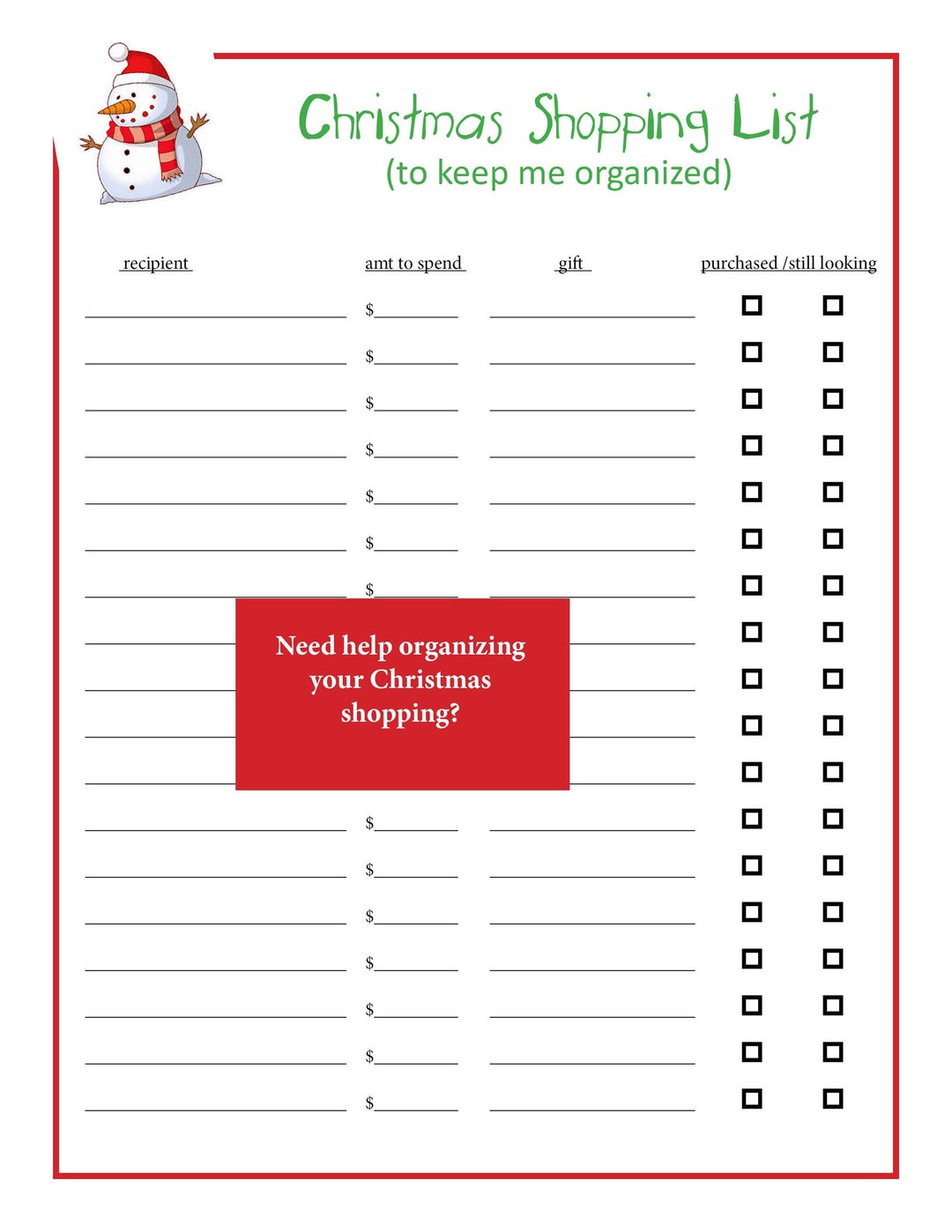 Christmas Shopping List - Etsy