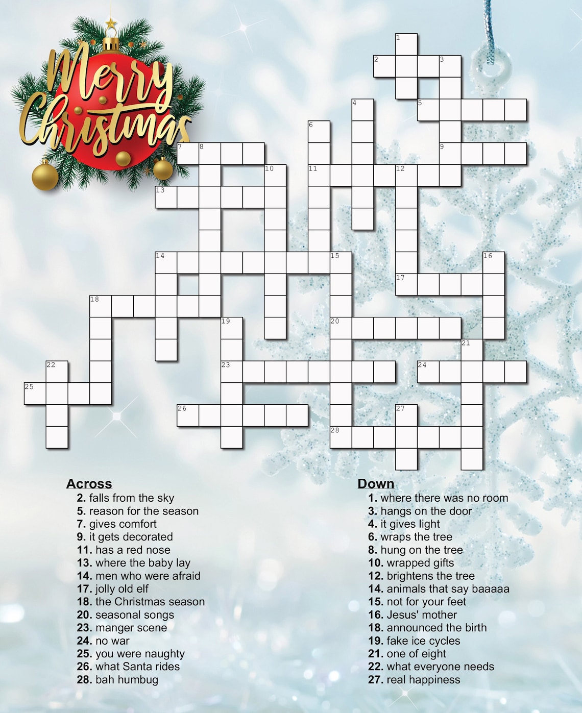 Christmas Crossword Puzzle - Etsy