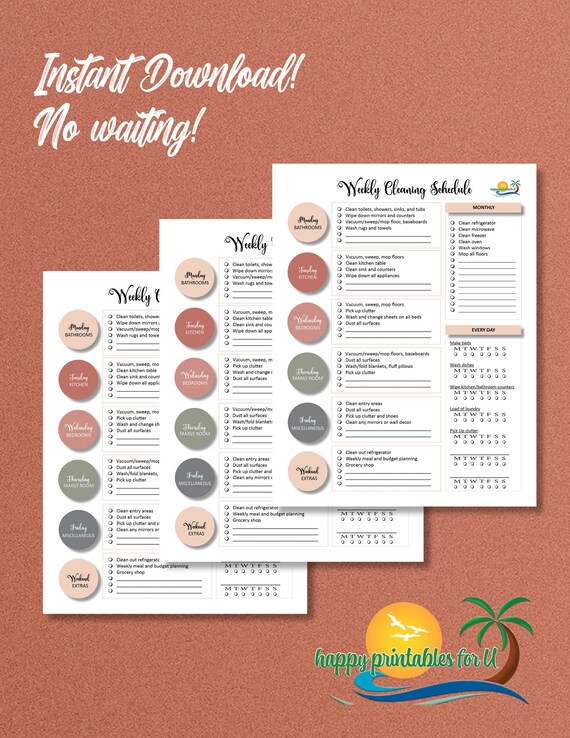 Weekly Cleaning Schedule - Etsy