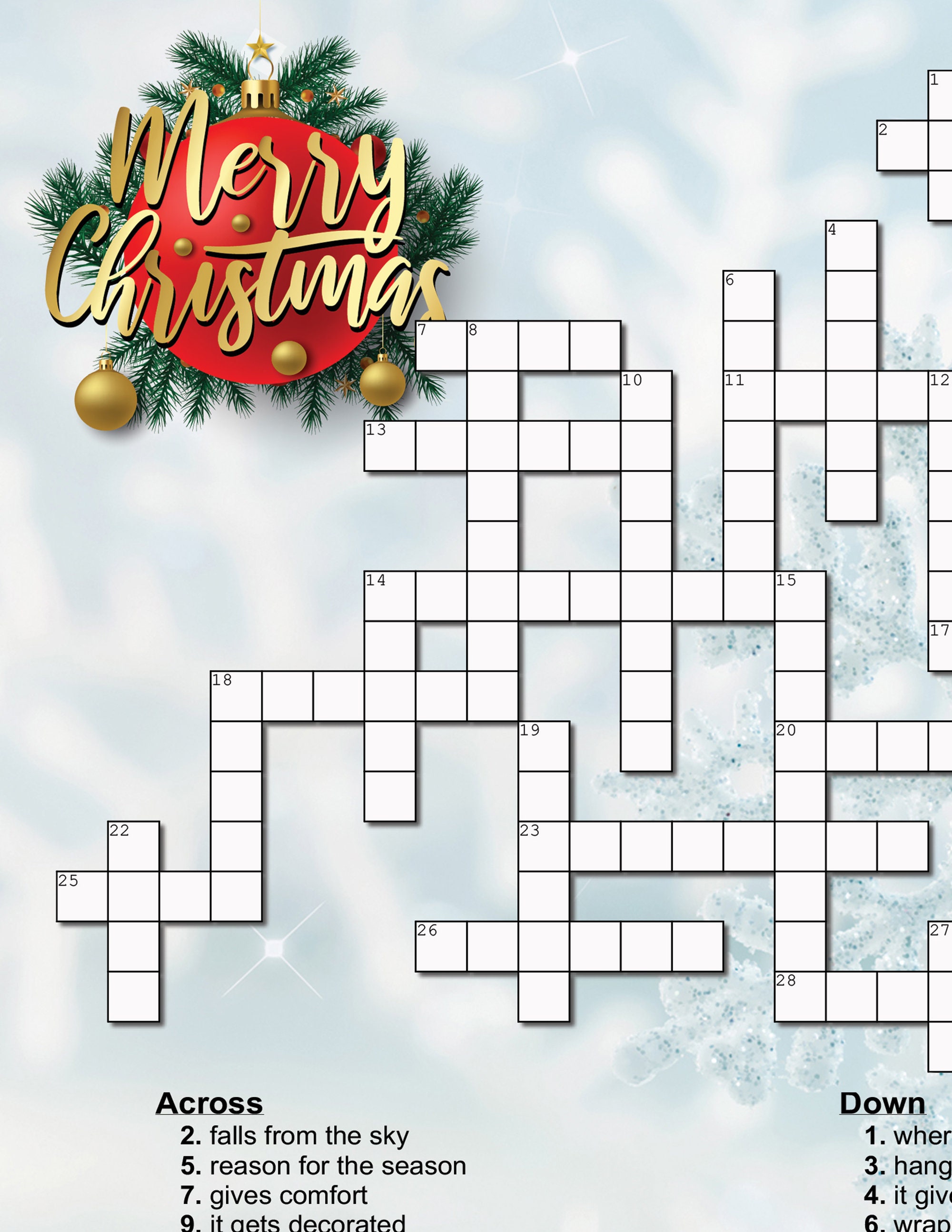 Christmas Crossword Puzzle - Etsy