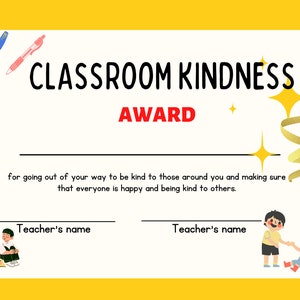 Classroom Kindness Award - Etsy