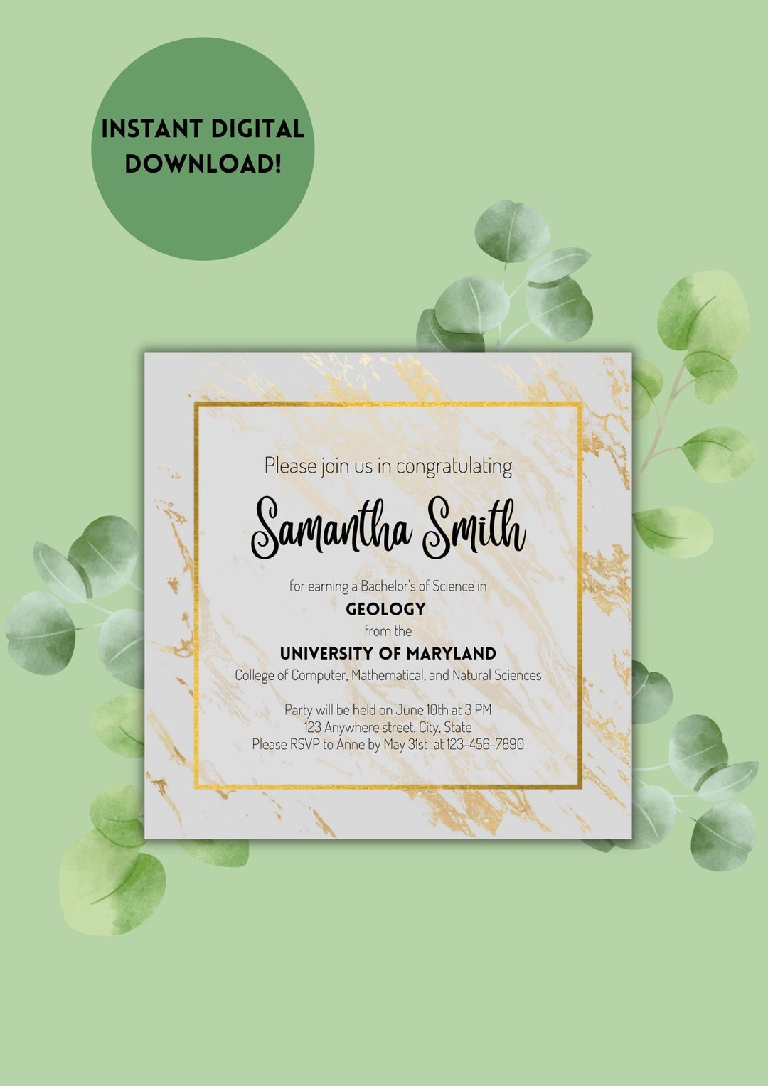 Marble Geology and Soil Graduation Party Invitation - Etsy