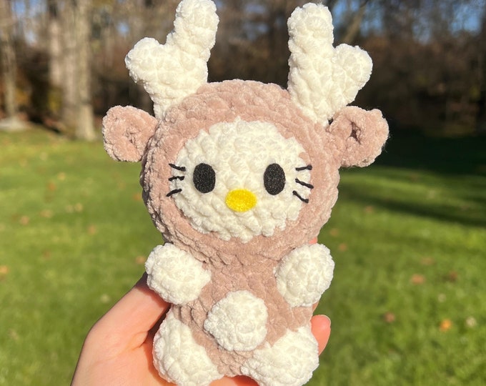 Hello Kitty Inspired Deer Plushie, Crochet Hello Kitty Amigurumi, Deer ...