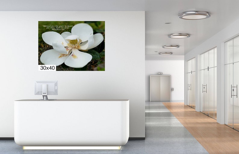 White Magnolia Flower Blessed Are the Pure in Heart - Etsy