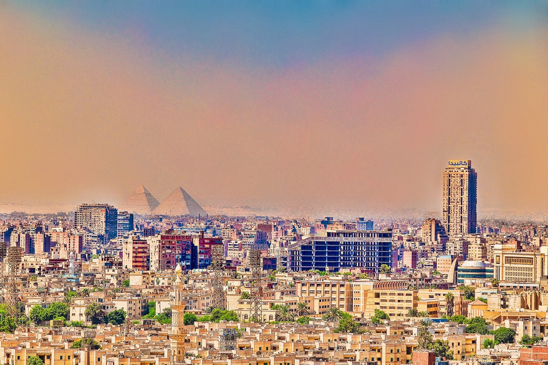 Egypt City View With Pyramids Art - Etsy