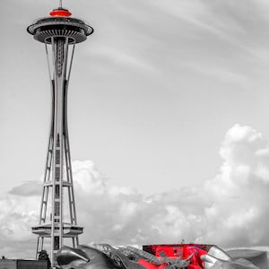 Seattle Photography Print, Space Needle With Red Mopop Roof (canvas or ...