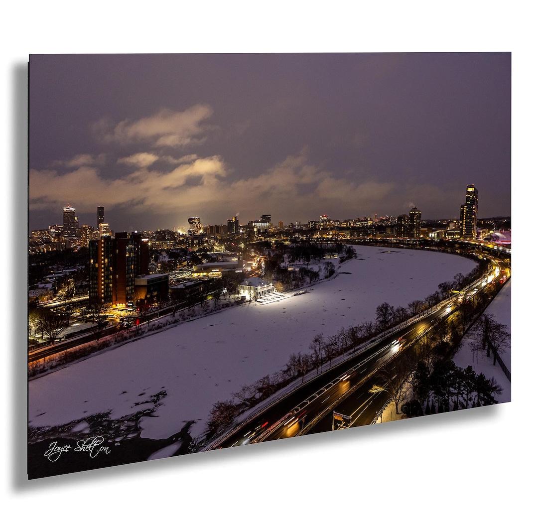 Cityscape Wall Art: Boston Snowy Night - Charles River Lights - Etsy