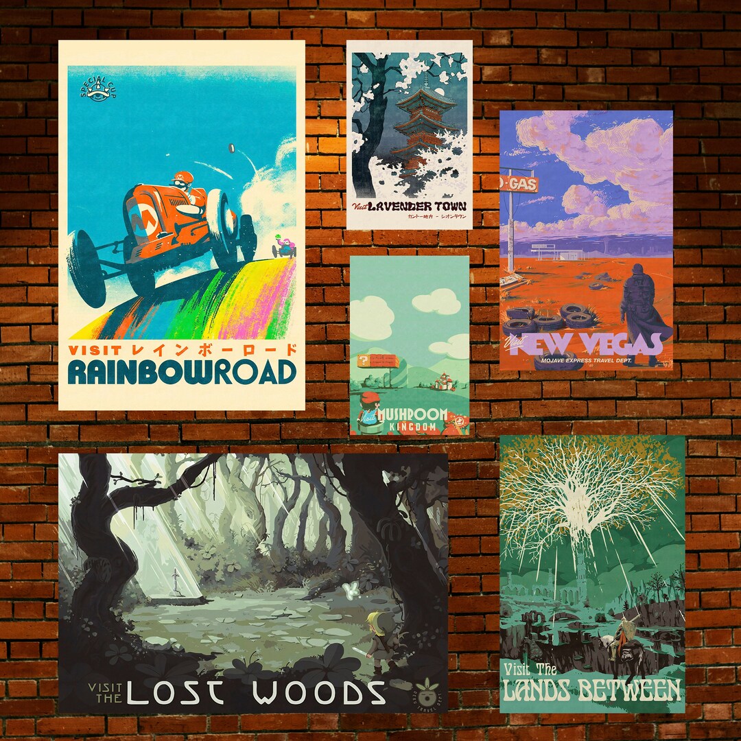 Video Game Travel Poster: Rainbow Road, Lavender Town, New Vegas - Etsy