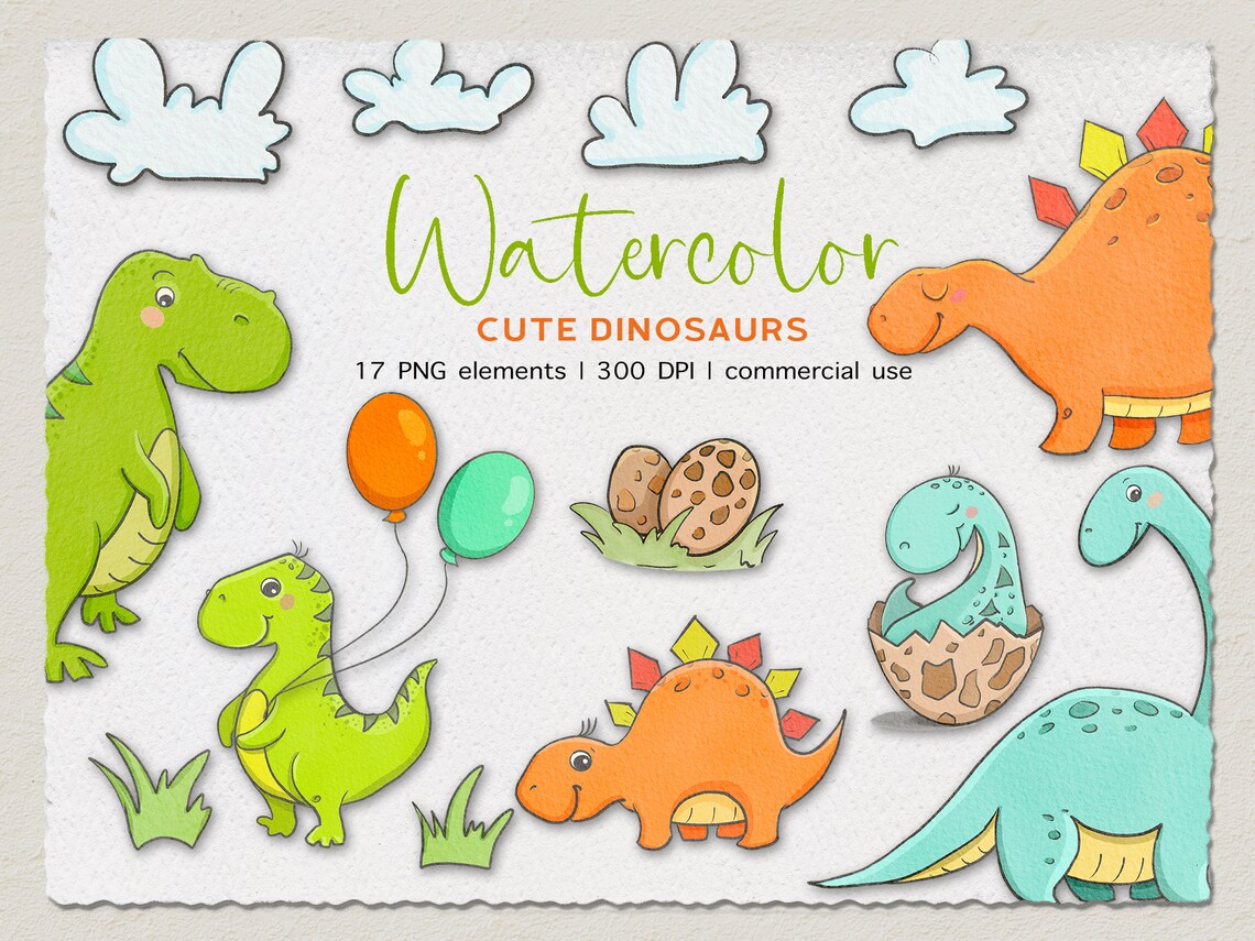 Dinosaur Clipart PNG Watercolor Dinosaur Clipart T Rex - Etsy