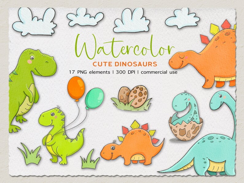 Dinosaur Clipart PNG, Watercolor Dinosaur Clipart, T Rex Dinosaur ...
