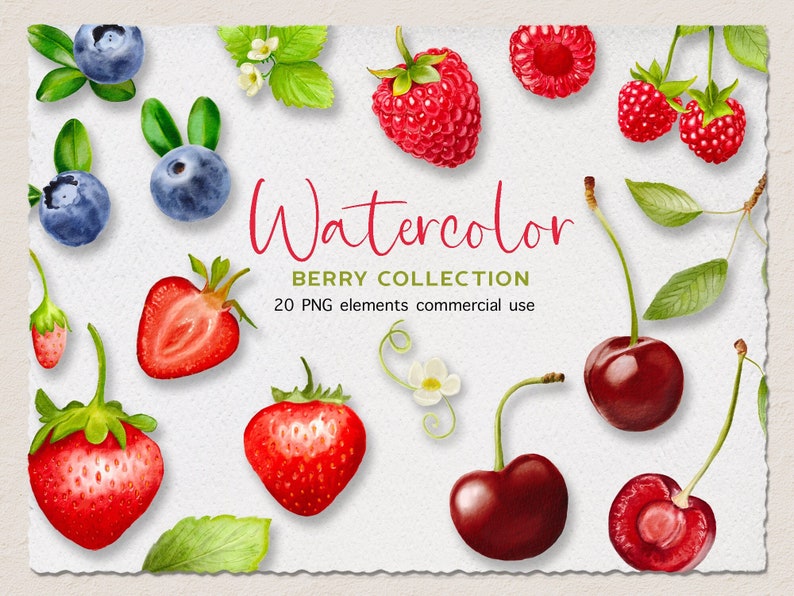 Watercolor Clipart, Fruit Watercolor Clipart, Strawberry Watercolor ...