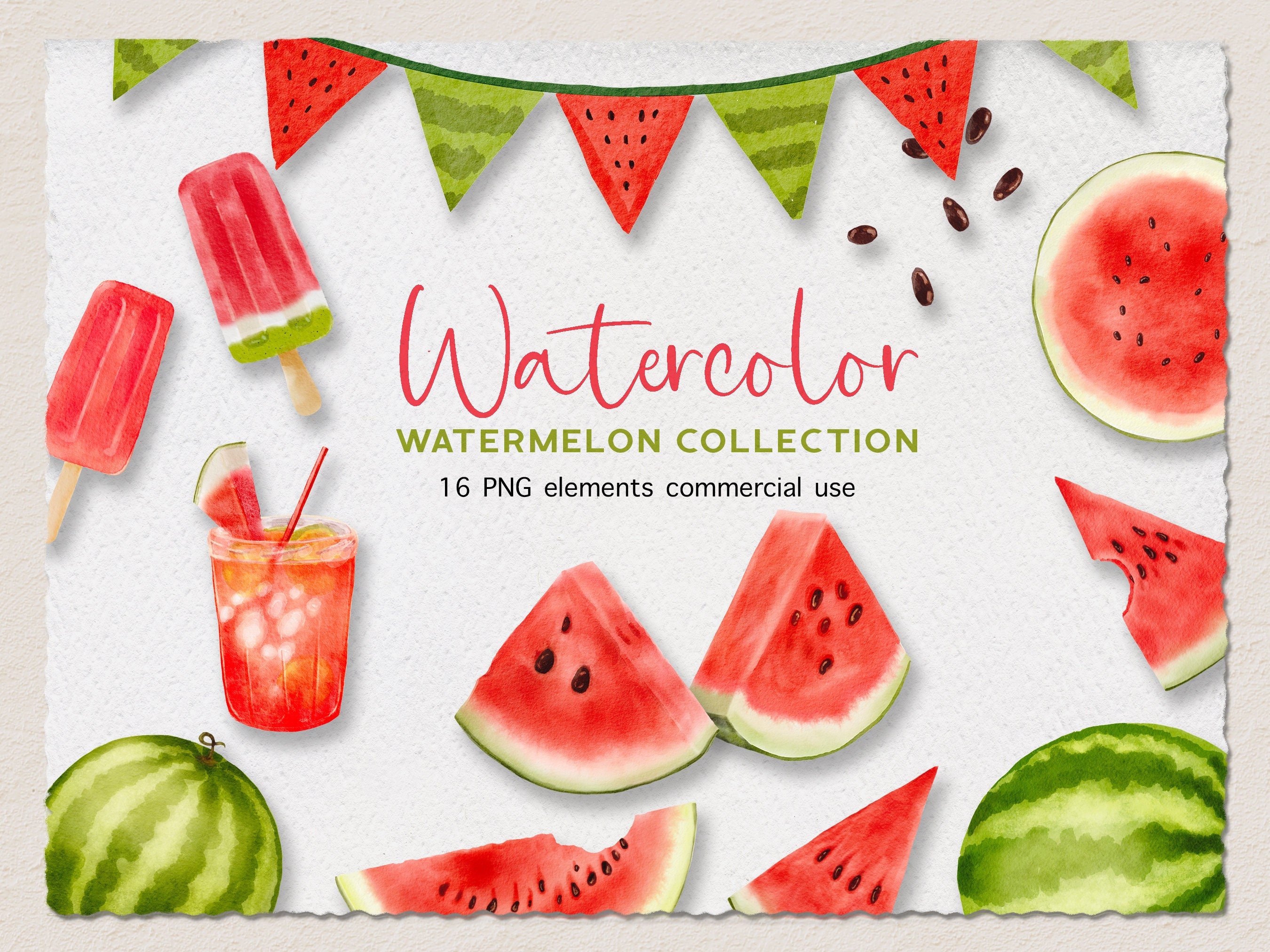 Watermelon Clipart Watercolor Clipart Fruit Clipart - Etsy