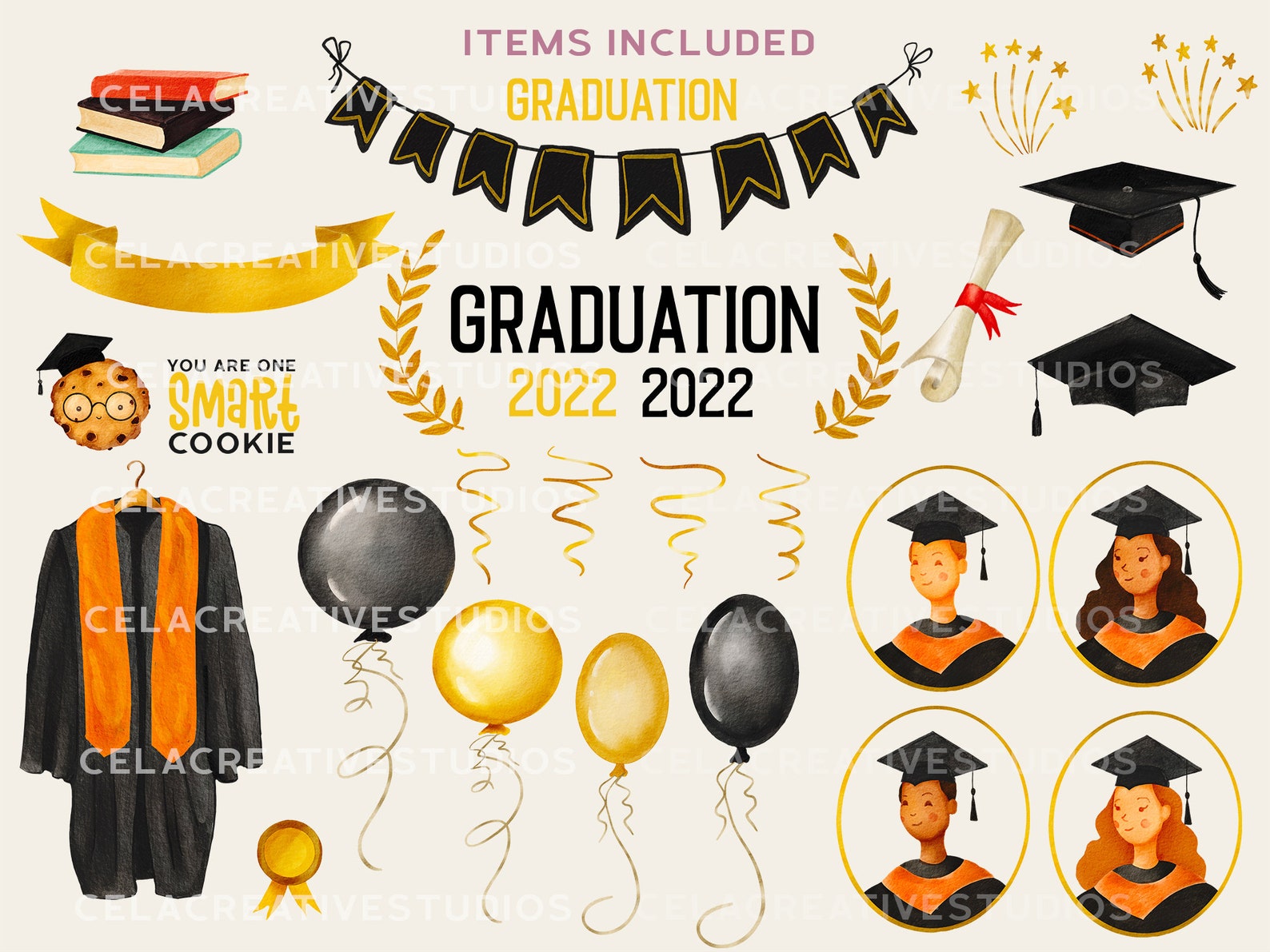 Graduation Clipart, Watercolor Clipart, School Clipart, Graduation PNG ...