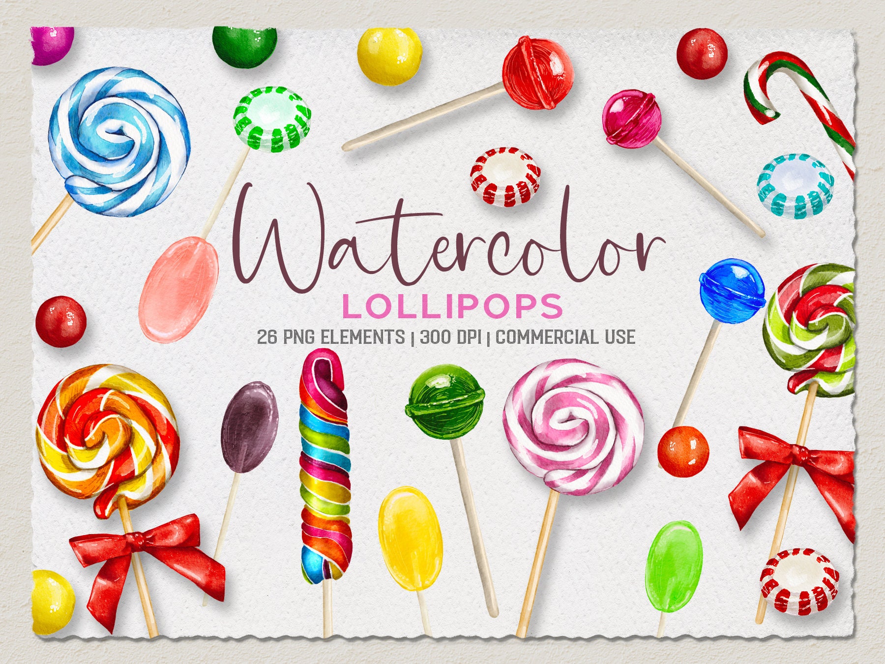 Candy Clipart PNG, Lollipop Clipart, Watercolor Clipart, Christmas ...