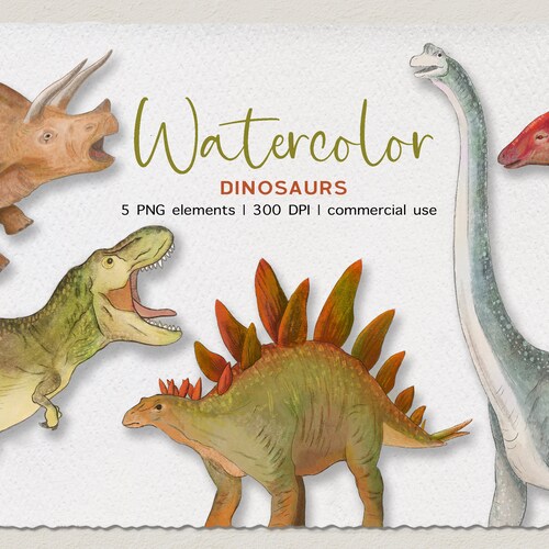 Dinosaur Clipart PNG Watercolor Dinosaur Clipart T Rex - Etsy
