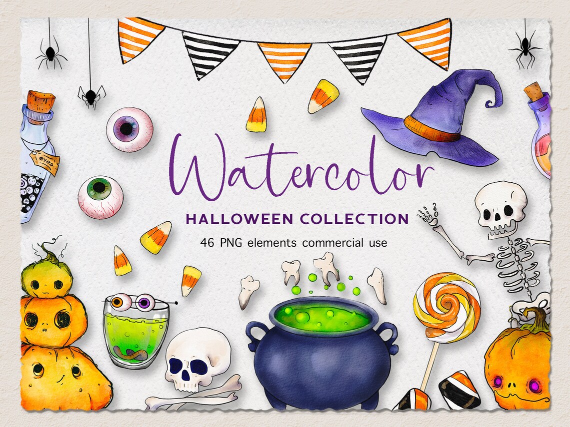 Watercolor Halloween Clipart Halloween PNG Commercial Use - Etsy