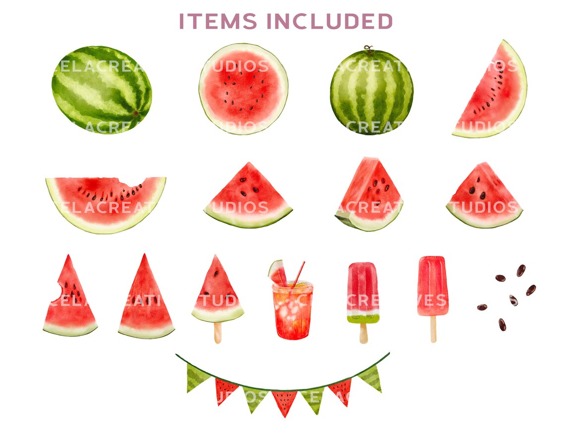 Watermelon Clipart Watercolor Clipart Fruit Clipart - Etsy