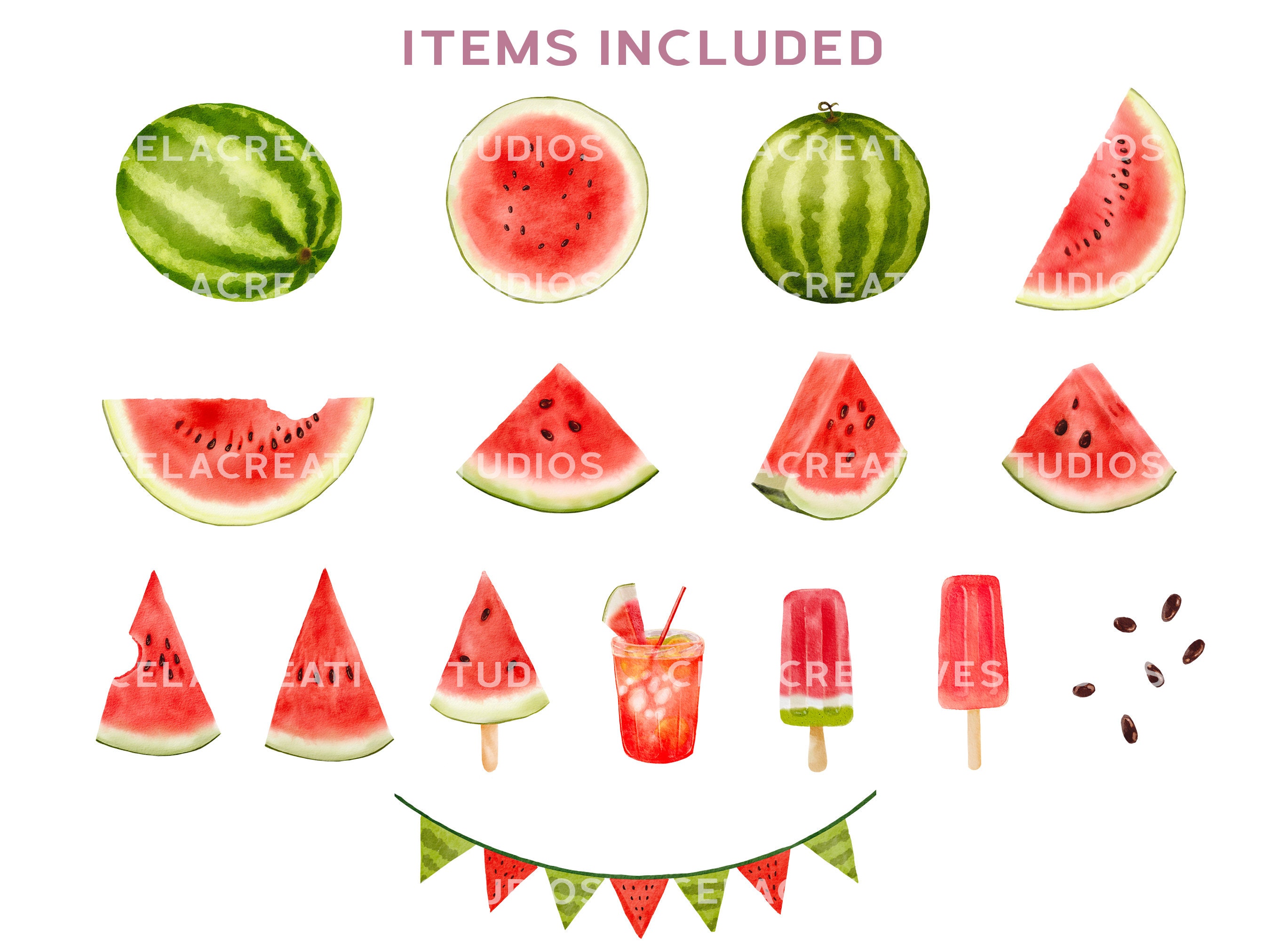 Watermelon Clipart Watercolor Clipart Fruit Clipart - Etsy